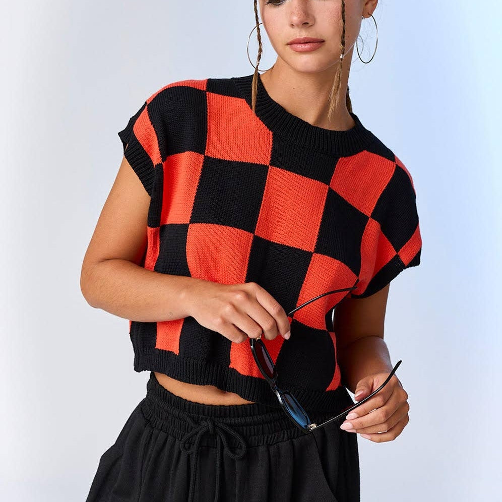 Loose Fit Checker Knit Top